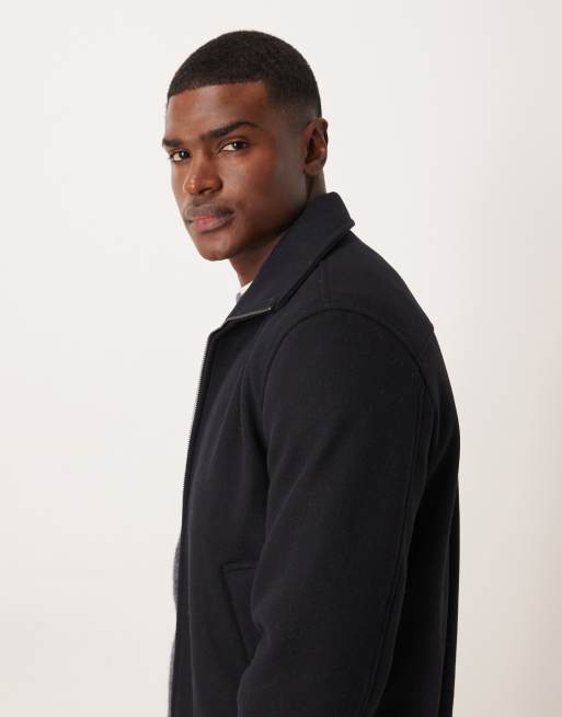 Mango zip up harrington jacket in navy | ASOS