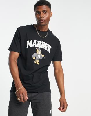 Marbek collegiate bear print t-shirt in black | ASOS