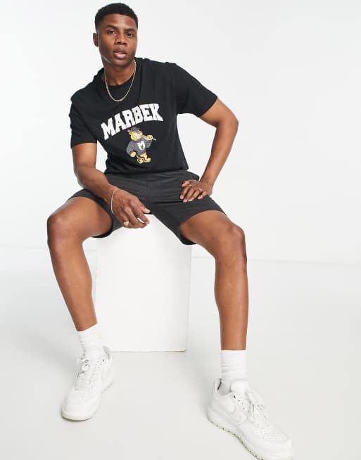 Marbek collegiate bear print t-shirt in black | ASOS