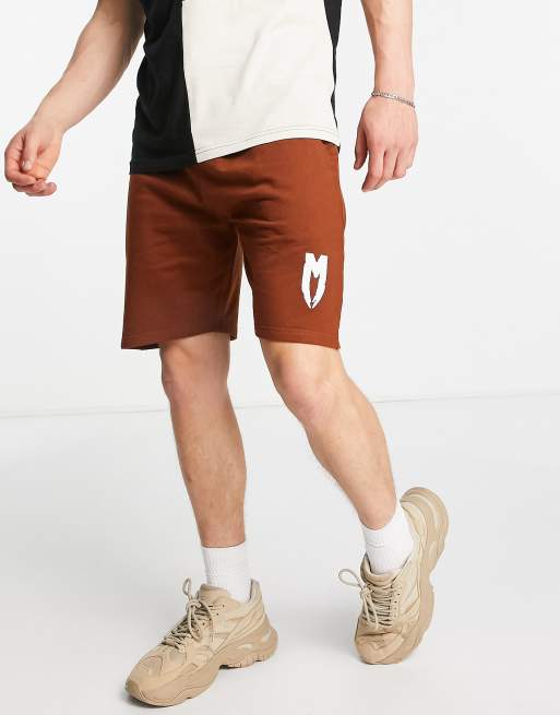 Marbek logo jersey shorts in brown | ASOS
