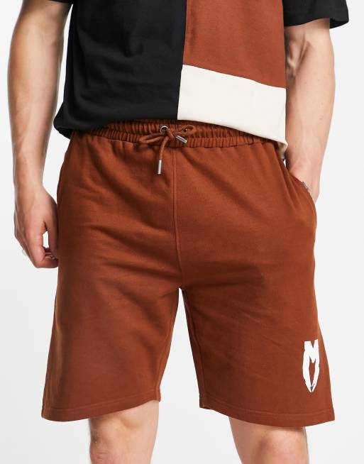 Marbek logo jersey shorts in brown | ASOS