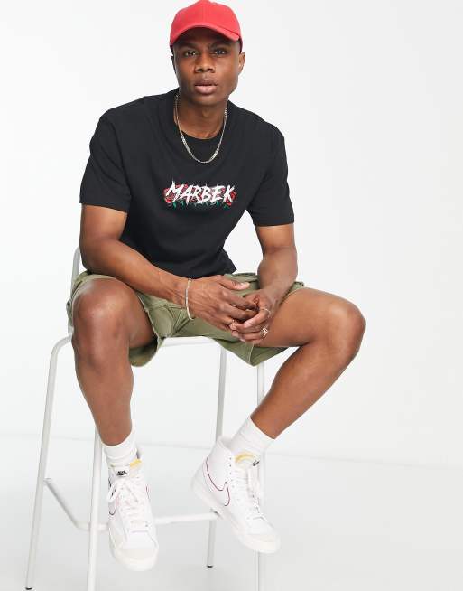 Marbek logo rose print t-shirt in black | ASOS