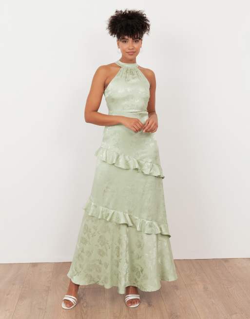 Maya Floral jacquard satin halter neck maxi dress in meadow green | ASOS