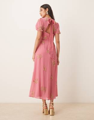 Maya Floral short sleeve keyhole back dress in rosey pink | ASOS