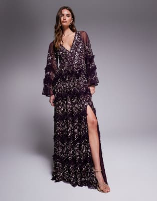 Maya Fully embellished maxi dress in plum | ASOS