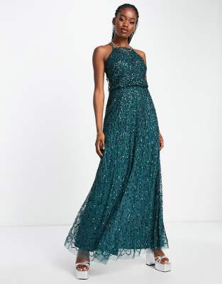 Maya - Robe longue dos nu à sequins - Vert émeraude | ASOS