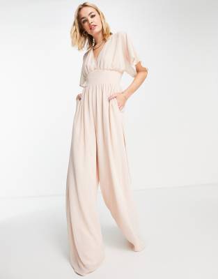Maya - Tuta jumpsuit rosa cipria con scollo a V sul davanti e sul retro ...