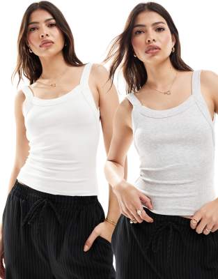 Miss Selfridge 2 pack backless ribbed singlet top in grey marl and ...