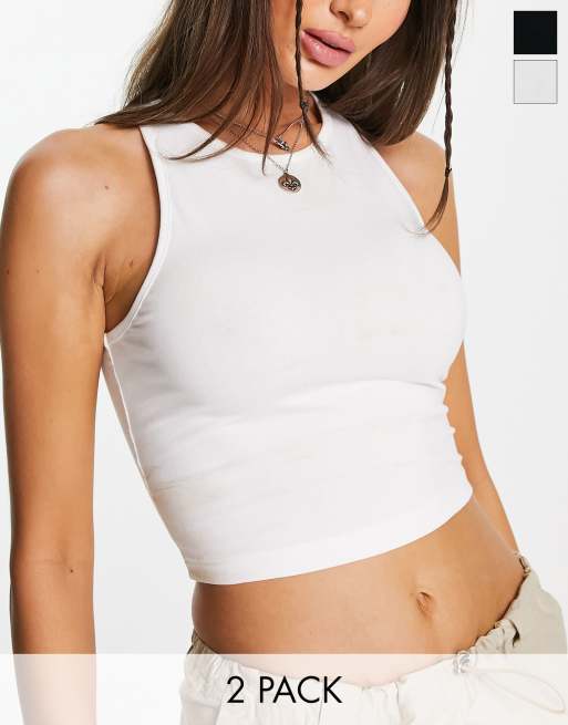Miss Selfridge 2 pack racer crop top in black and white | ASOS