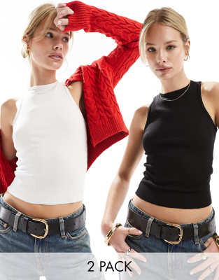 Miss Selfridge 2 pack rib racer top in black and white | ASOS