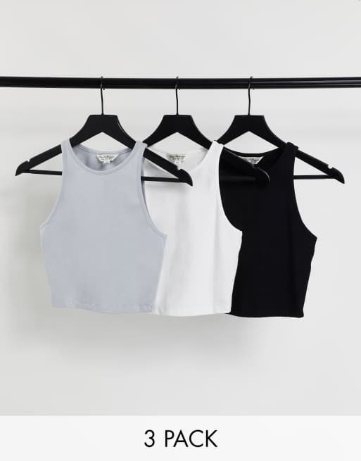 Miss Selfridge 3 pack sleeveless 90s neck crop top | ASOS