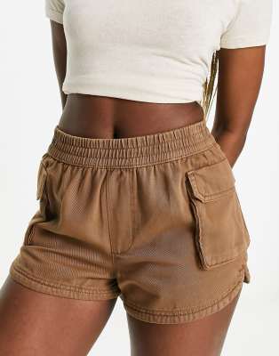 Miss Selfridge cargo pocket runner short in washed brown | ASOS