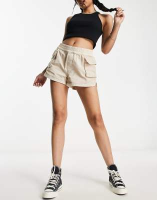 Miss Selfridge cargo pocket runner shorts in stone | ASOS