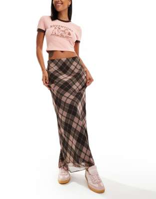 Miss Selfridge check maxi skirt in pink check | ASOS