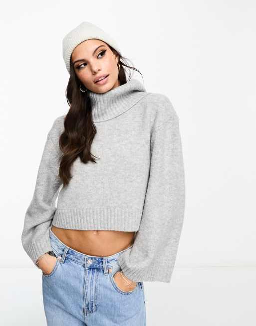 Miss Selfridge Chunky Soft Knit Roll Neck In Pale Gray Heather Asos