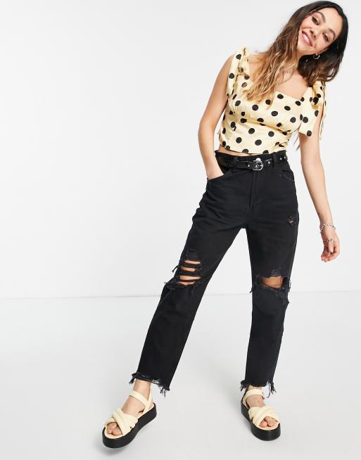 Miss Selfridge corset cami top in black spot | ASOS