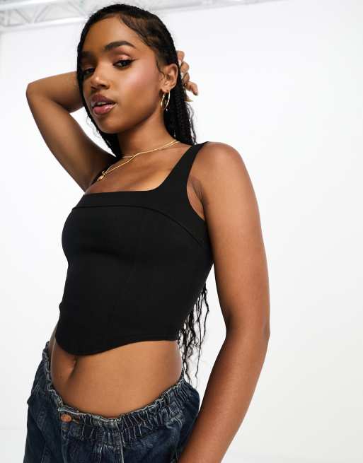 Miss Selfridge corset crop top in black | ASOS