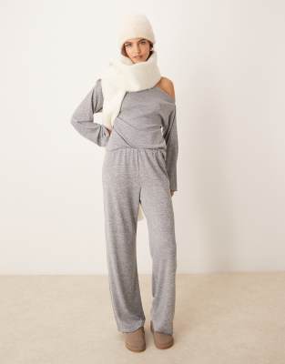 Miss Selfridge cosy off the shoulder set in grey | ASOS