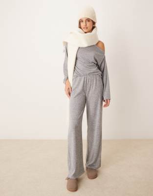 Miss Selfridge cosy wide leg trouser co-ord in grey | ASOS