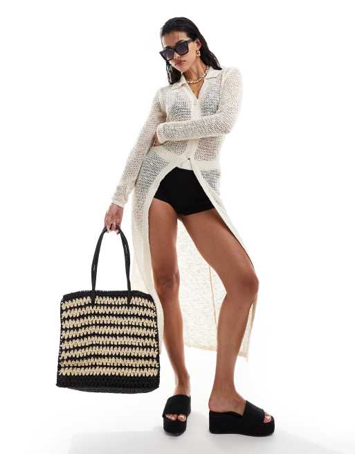 Miss Selfridge Crochet Open Stitch Maxi Cardigan In Cream Asos