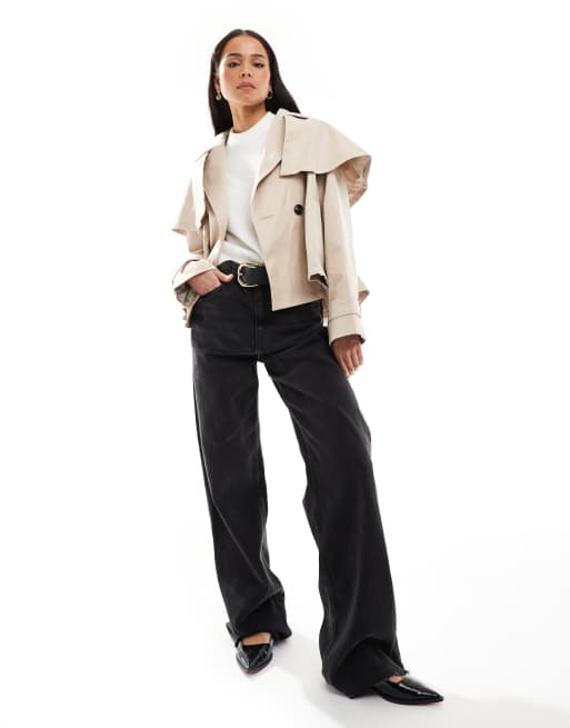 Miss Selfridge cropped cape trench in stone | ASOS