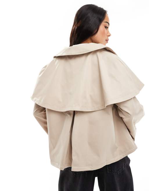 Miss Selfridge cropped cape trench in stone | ASOS