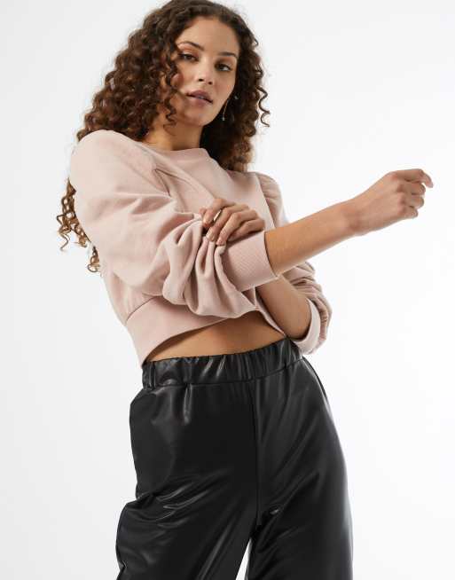 Miss Selfridge Cropped Sweatshirts With Puff Sleeves In Pink Asos