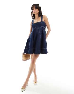 Miss Selfridge denim babydoll dress in indigo | ASOS