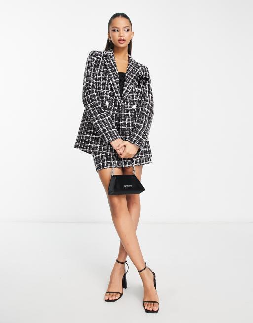 Miss Selfridge double breasted military blazer in metallic plaid - part ...