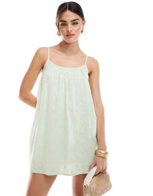 Miss Selfridge embroidered strappy mini sundress in green | ASOS