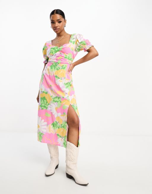 Miss Selfridge Gerafftes Midikleid Mit Herzausschnitt Und Retro