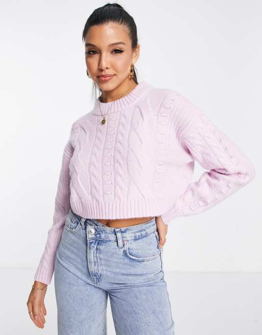 Miss Selfridge Heritage Chunky Cable Sweater In Lilac Asos