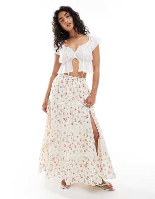 Miss Selfridge - Jupe longue à volants étagés avec empiècement en dentelle | ASOS