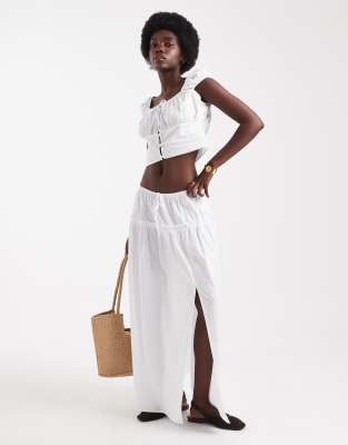 Miss Selfridge - Jupe longue d'ensemble en popeline - Blanc | ASOS