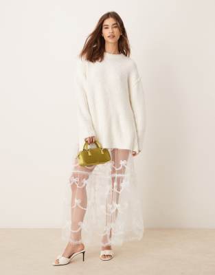 Miss Selfridge - Jupe longue transparente avec détails nœuds - Ivoire | ASOS