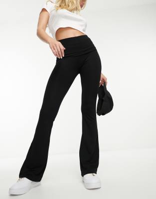 Miss Selfridge low rise deep fold over waistband flare leggings in ...