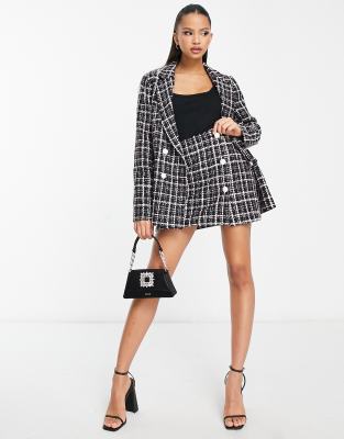 Miss Selfridge - Mini-jupe d'ensemble boutonnée à carreaux métallisés | ASOS