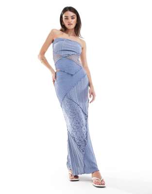Miss Selfridge mixed texture fluted maxi skirt in blue | ASOS