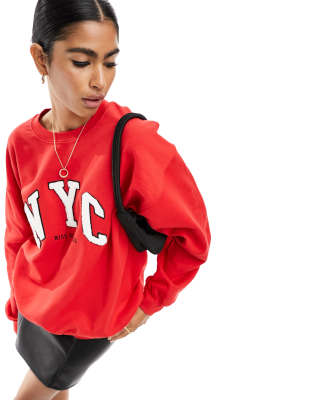 Miss Selfridge NYC borg applique oversized sweatshirt in red | ASOS