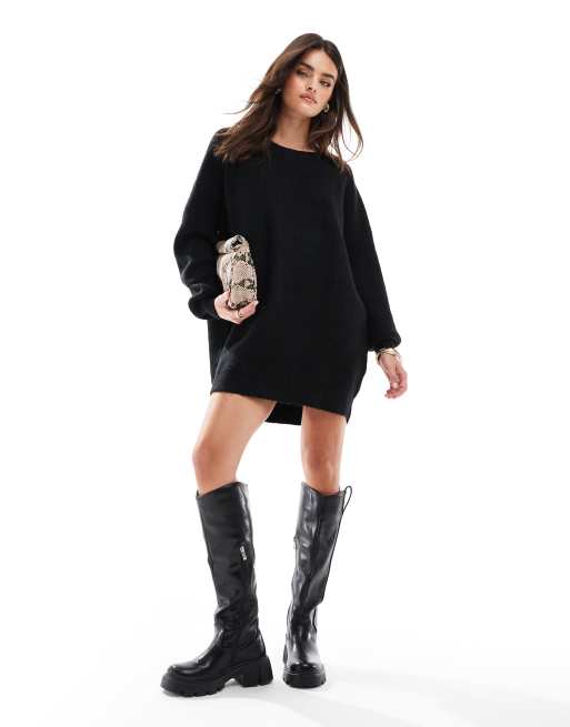 Miss Selfridge – Oversize-Minikleid aus Strick in Schwarz mit ...