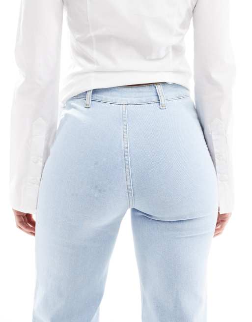 Miss Selfridge patch pocket high waist 70's denim flare in bleach wash ...