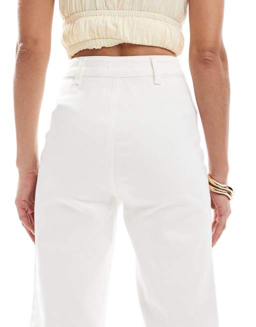Miss Selfridge patch pocket high waist 70's denim flare in ecru wash | ASOS