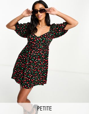 Miss Selfridge Petite babydoll smock dress in cherry print | ASOS