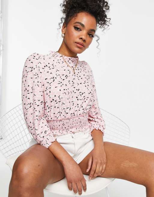 Miss Selfridge Pink Flirty Floral Shirred Top Asos