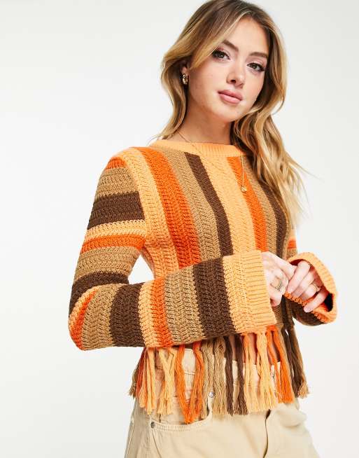 Miss Selfridge - Pull court à franges et rayures - Multicolore | ASOS