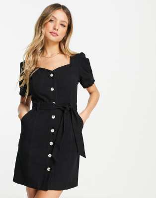 Miss Selfridge - Robe à ceinture et à encolure cœur - Noir | ASOS