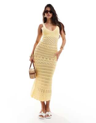 Miss Selfridge - Robe longue en maille au crochet - Jaune | ASOS
