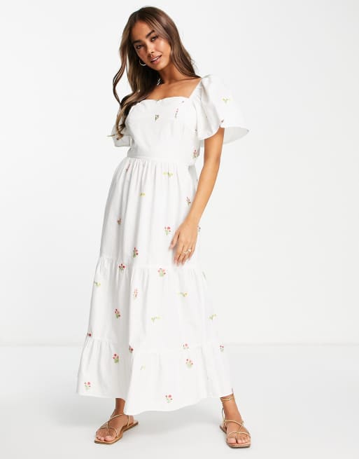 Miss Selfridge - Robe longue en popeline brodée avec nœud dans le dos ...