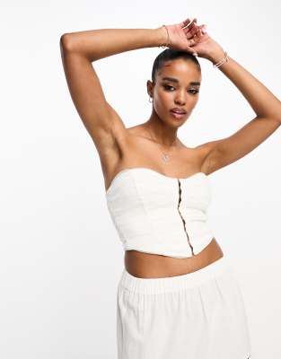 Miss Selfridge ruched detail mesh bandeau corset in cream | ASOS