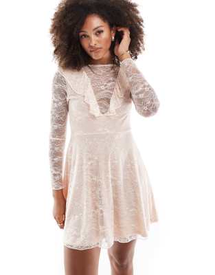 Miss Selfridge ruffle detail long sleeve lace mini dress | ASOS